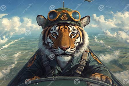 Tiger Pilot Flying Plane stock illustration. Illustration of clouds ...