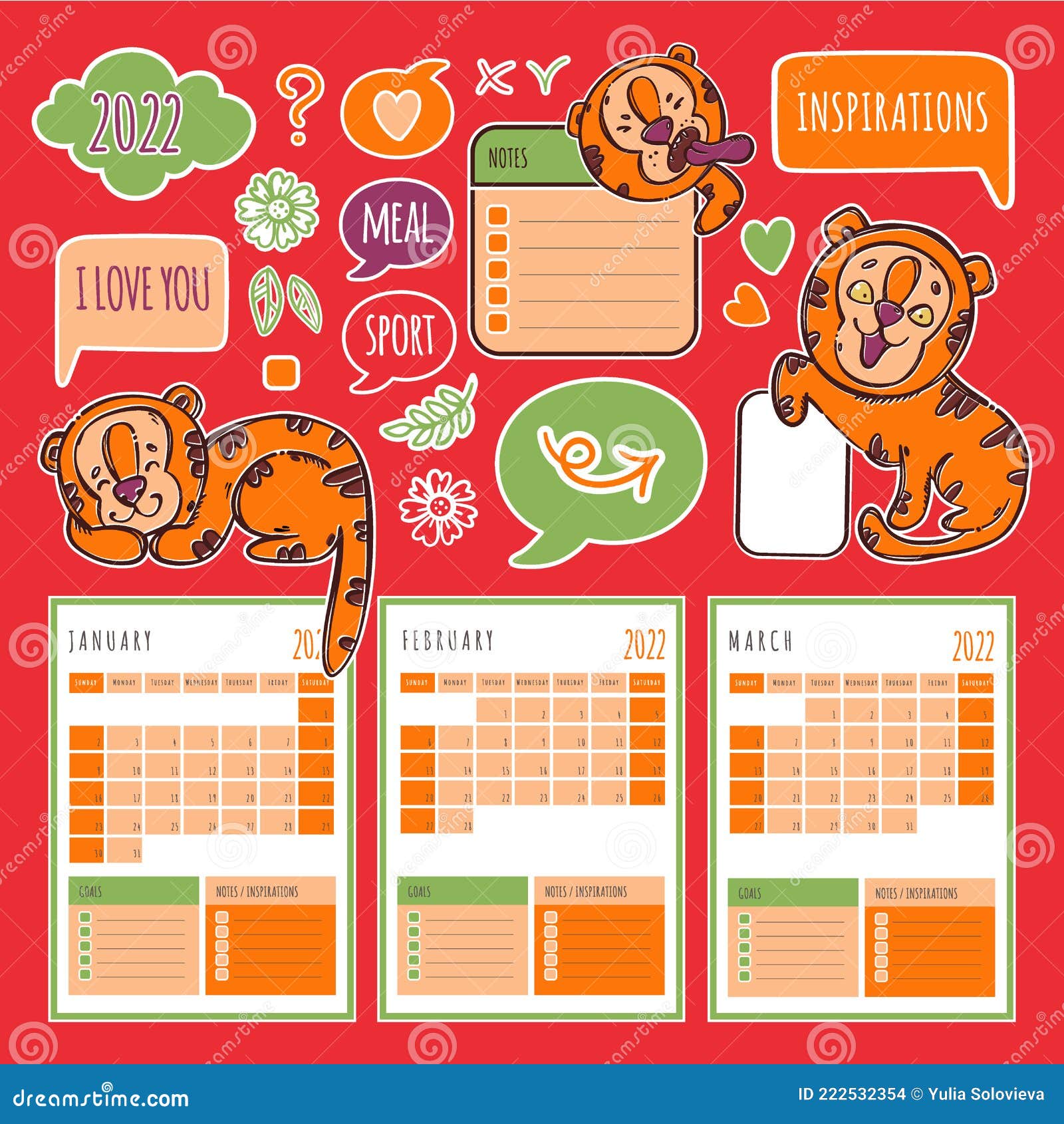 TIGER PLANNER WINTER 2022 Printable and Cutting Vector Set Stock Vector ...