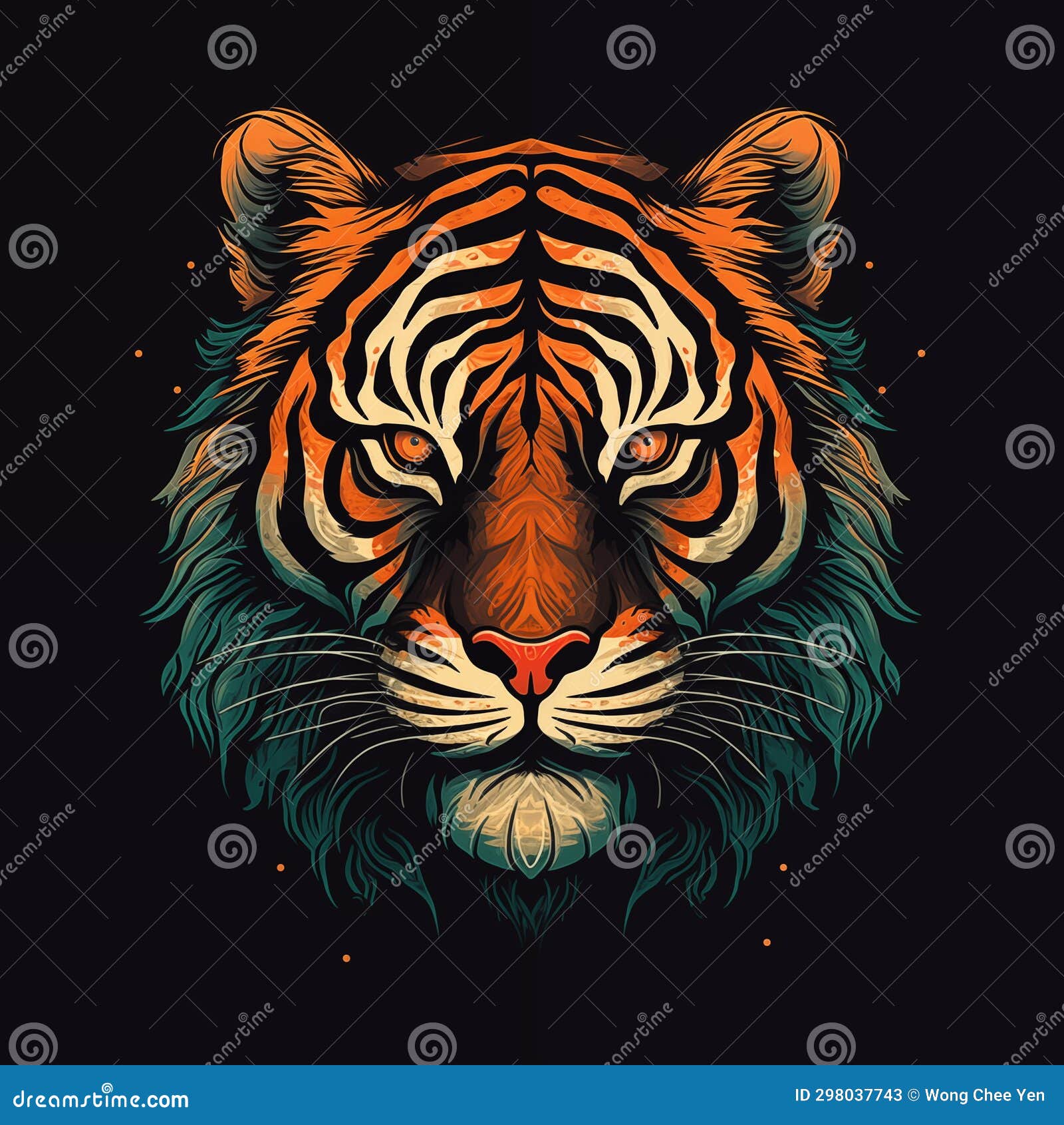 Tiger Portrait Graphic Illustration on Black Background Stock ...