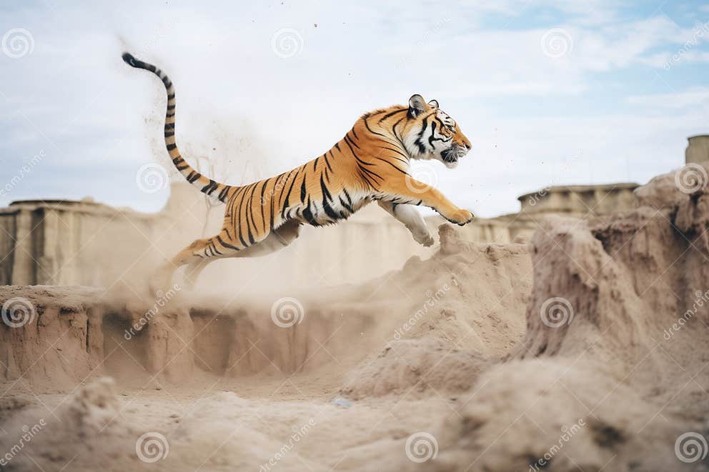 Tiger Pouncing on Unseen Quarry Stock Photo - Image of safari ...