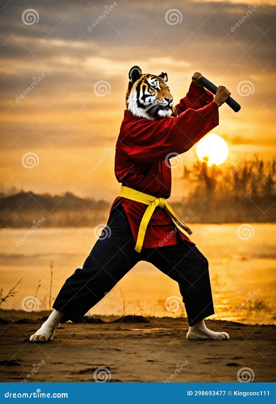Tiger Practicing Martial Arts at Dawn Stock Illustration - Illustration ...