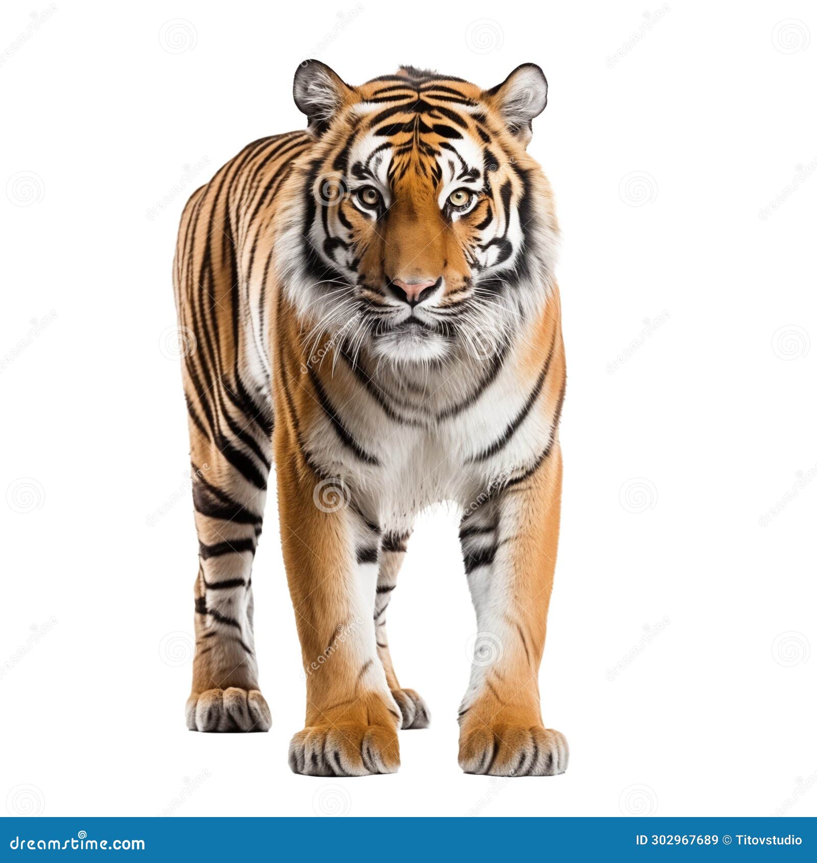 Tiger Prowling, Approaching and Looking at the Camera, Isolated Stock ...
