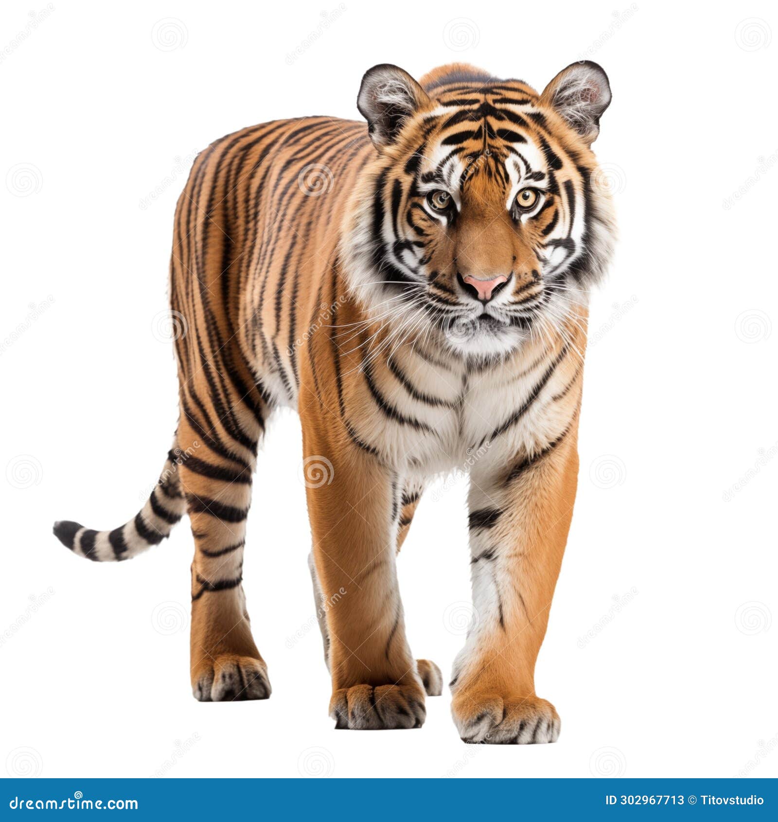 Tiger Prowling, Approaching and Looking at the Camera, Isolated Stock ...