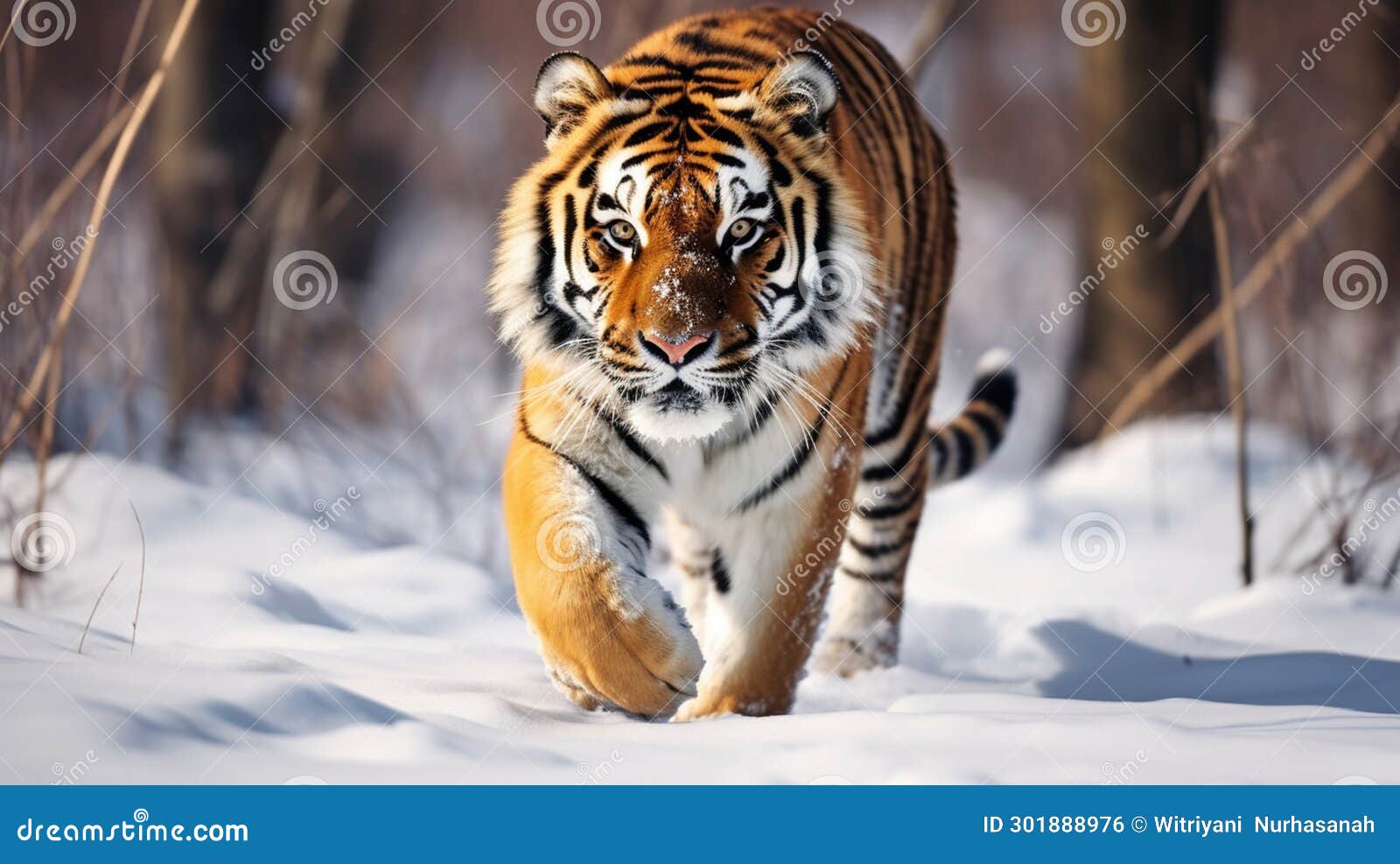 Tiger Prowling, Approaching and Looking at the Camera, Isolated ...