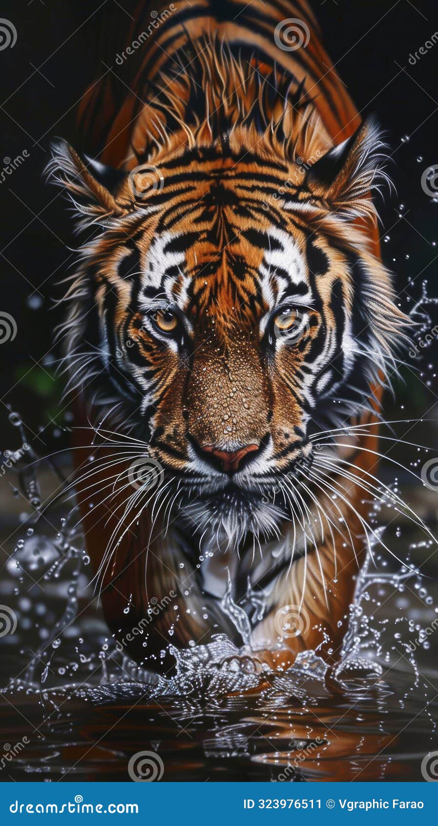 Tiger Prowling through Water, Dynamic Action Shot Stock Image - Image ...