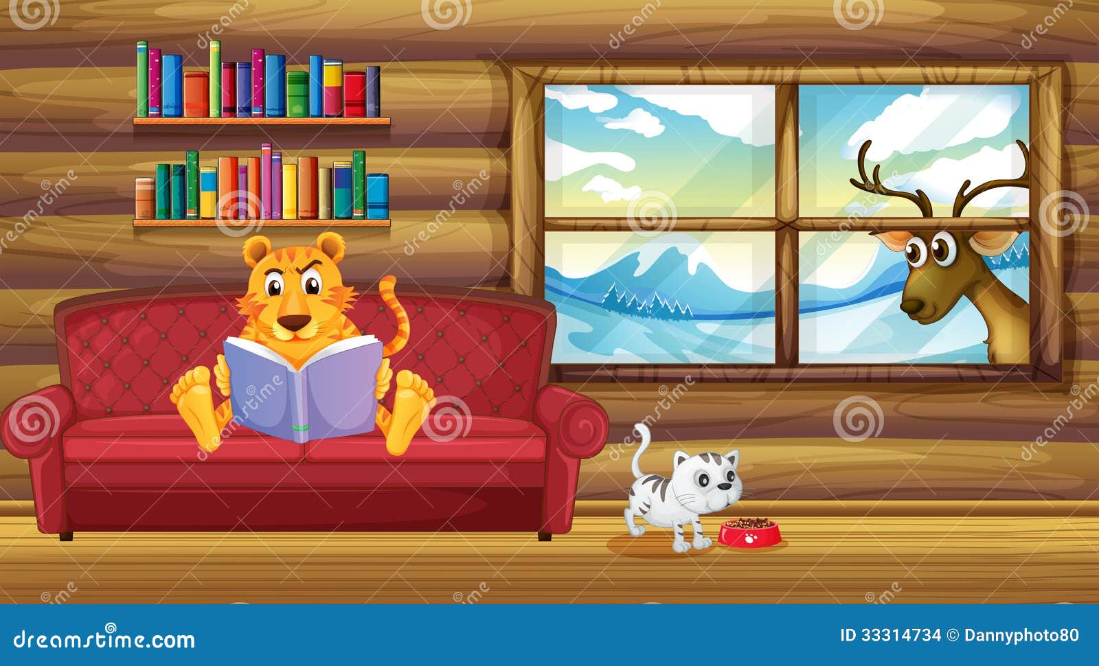 A Tiger Reading a Book Inside the House Stock Illustration ...