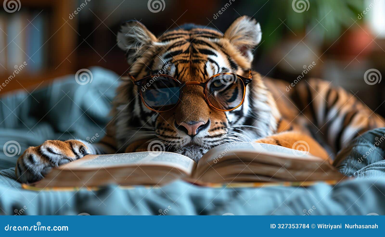 Tiger Reading a Book stock illustration. Illustration of paws - 327353784