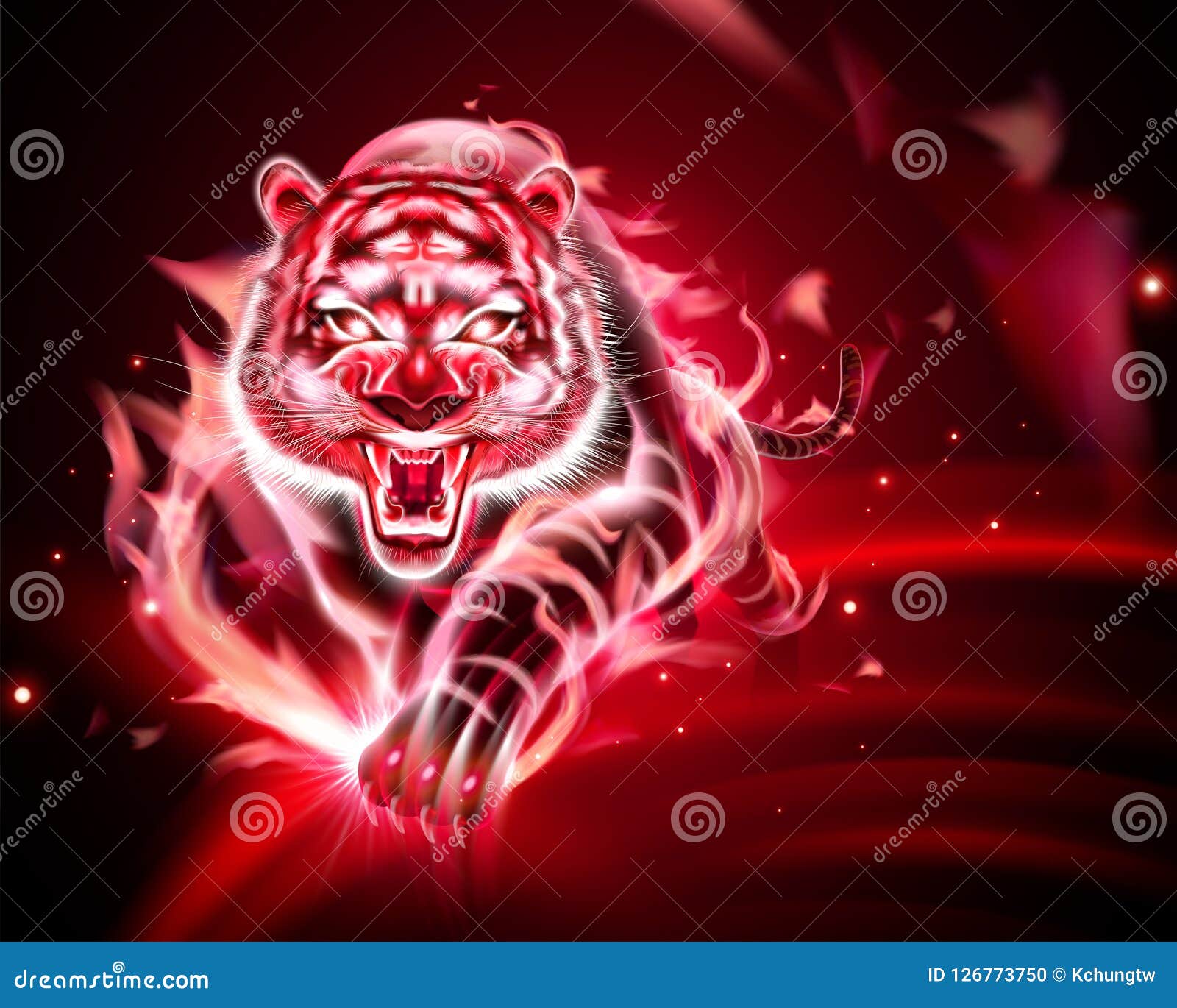 Tiger with Red Burning Flame Stock Vector - Illustration of animal ...