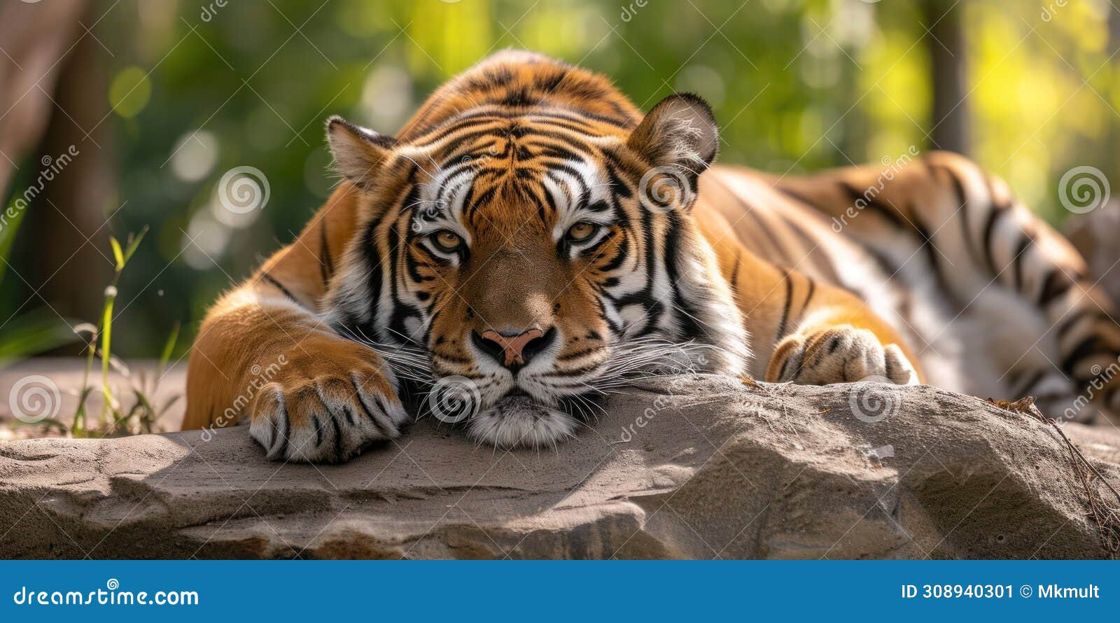 Tiger Resting on Large Rock Stock Image - Image of beautiful, wildlife ...