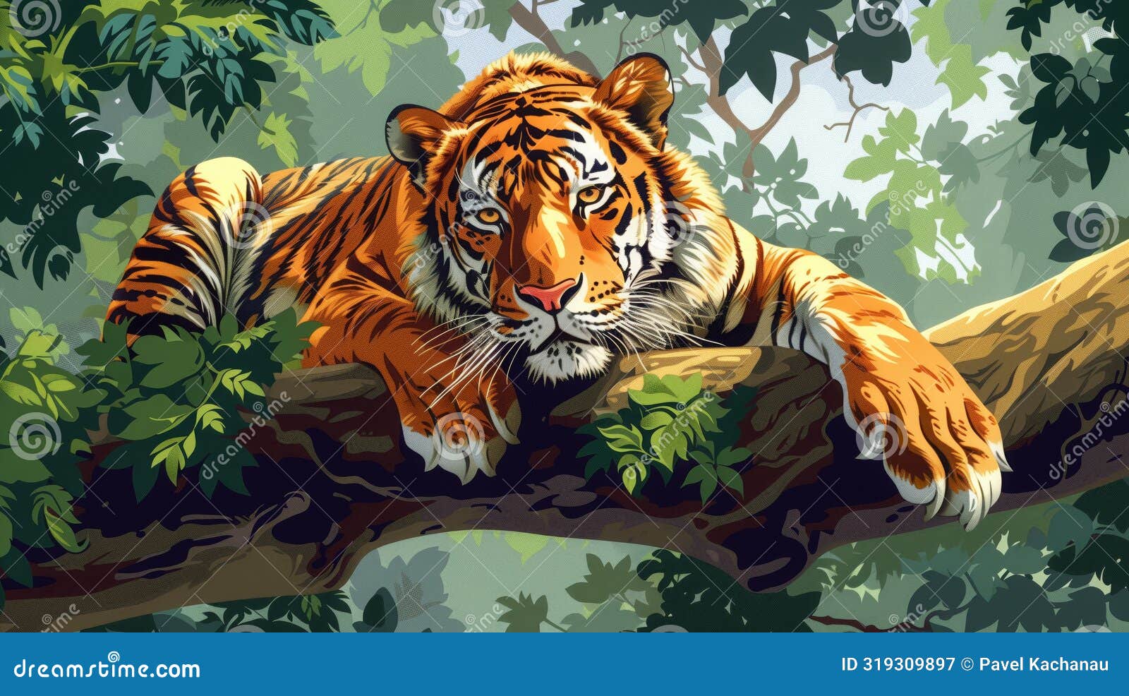 A Tiger Resting on a Tree Branch in the Jungle Stock Image - Image of ...