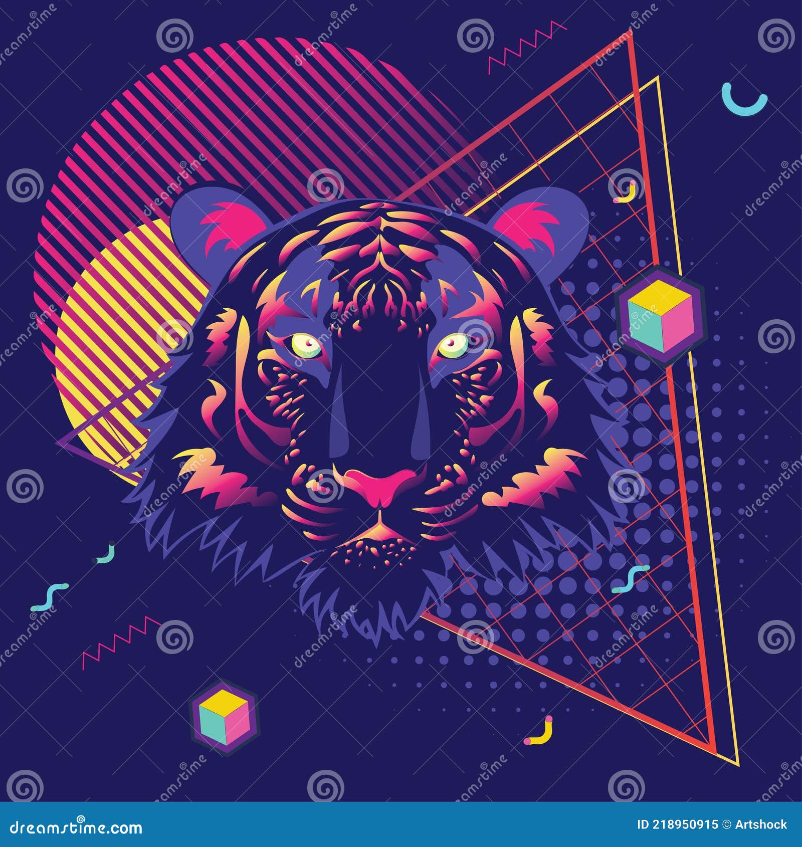 Tiger retro 80s style stock vector. Illustration of retro - 218950915