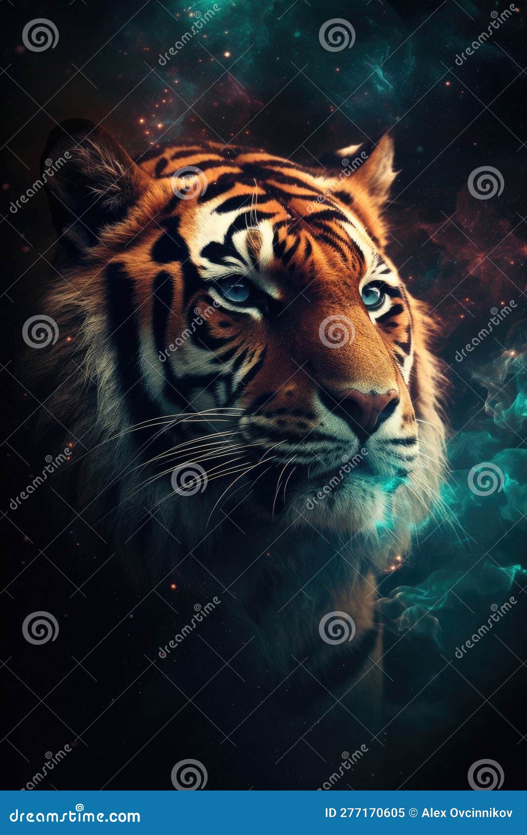 Tiger Roaming through a Nebula in Space. Perfect for Posters and ...