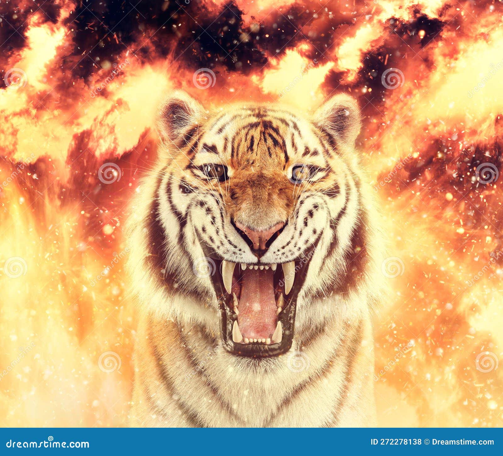 Tiger Roar on Fire. Energy, Power or Anger Stock Illustration ...