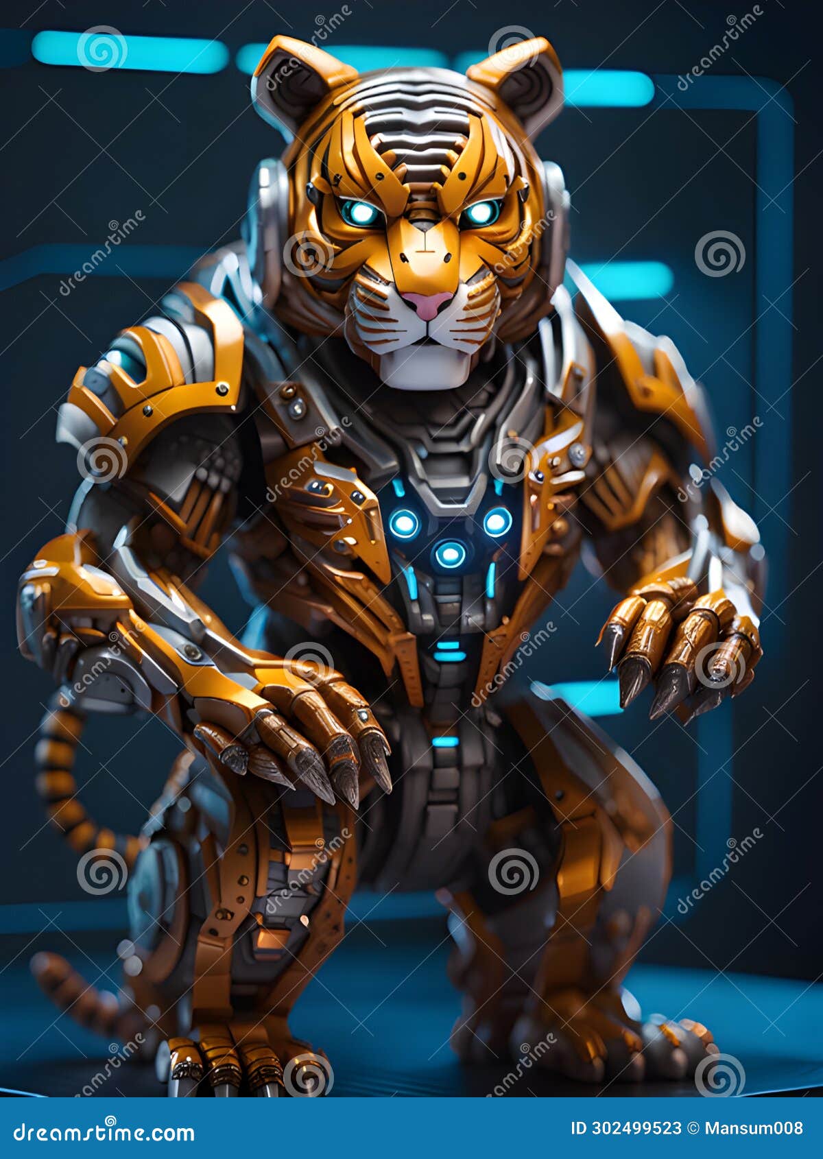 Tiger Robot on Dark Background Stock Illustration - Illustration of ...