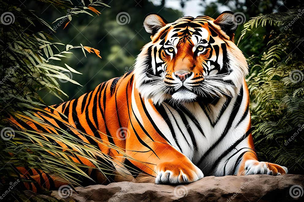 TIGER on ROCKS GENERATED by AI TOOL Stock Illustration - Illustration ...