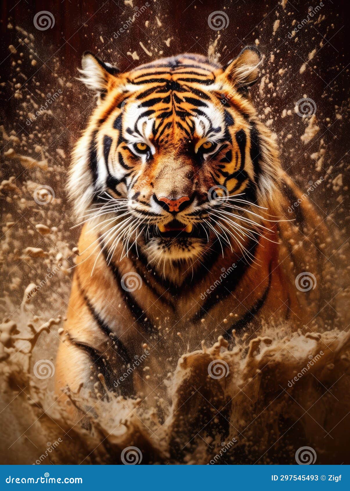 Tiger running through mud stock illustration. Illustration of safari ...