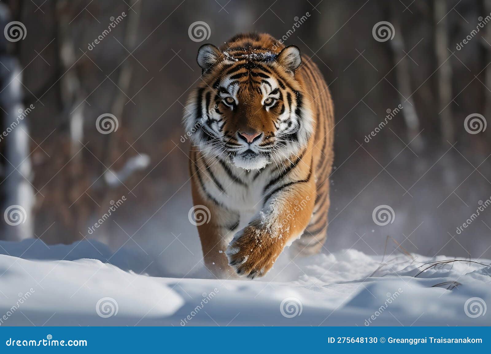 Tiger running in the snow. stock illustration. Illustration of tiger ...