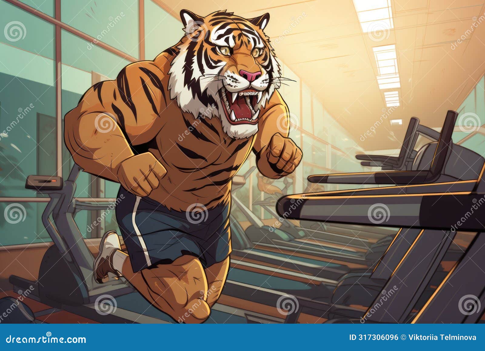 Tiger is Running on a Treadmill in the Gym Stock Photo - Image of ...