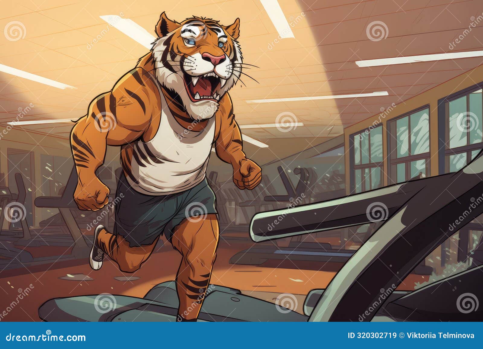 Tiger is Running on a Treadmill in the Gym Stock Image - Image of ...