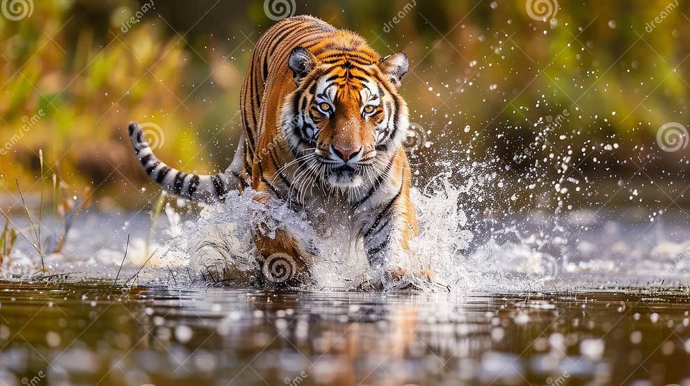 Tiger Running through Water Stock Photo - Image of nature, blur: 330045726