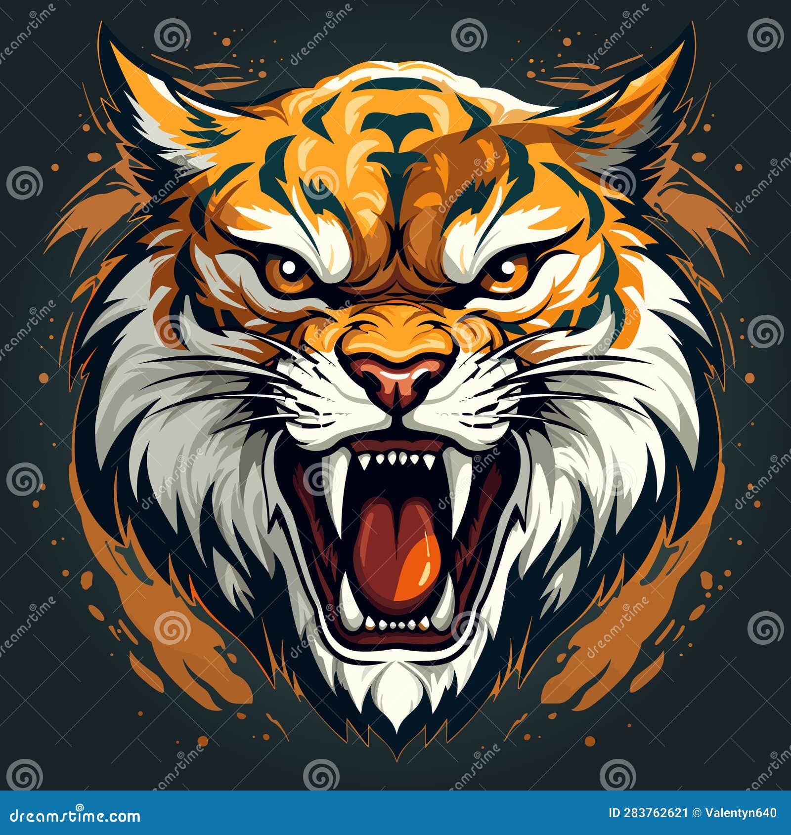 Tiger S Head with Open Mouth and Sharp Teeth on Dark Background Stock ...