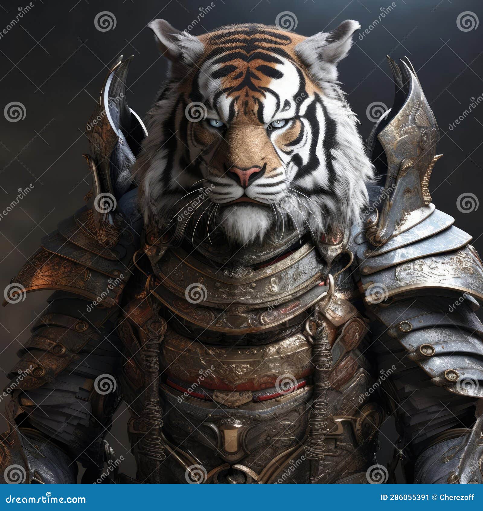 Tiger in samurai armor stock illustration. Illustration of realistic ...
