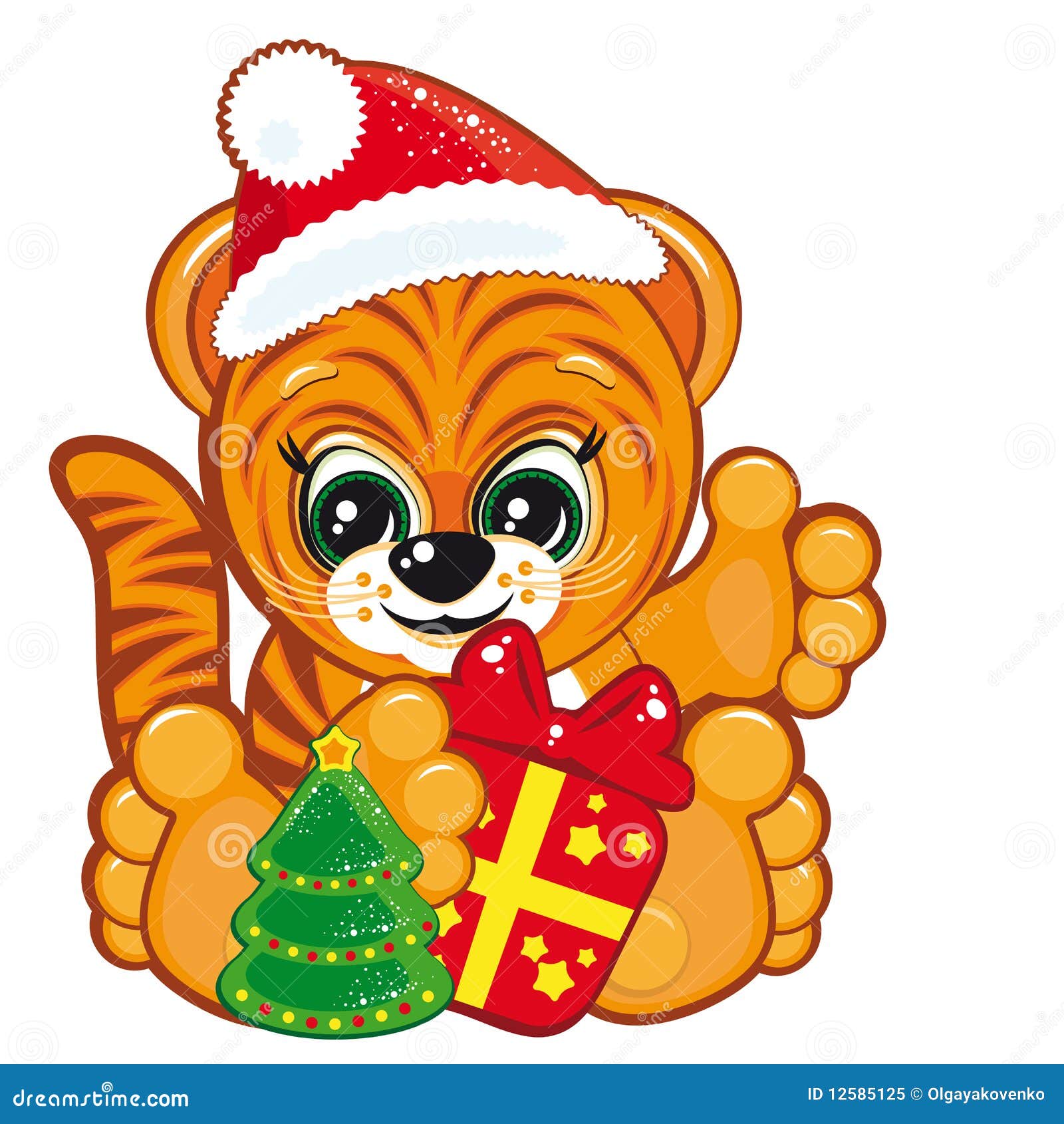 Tiger in the Santa hat stock vector. Illustration of navidad - 12585125