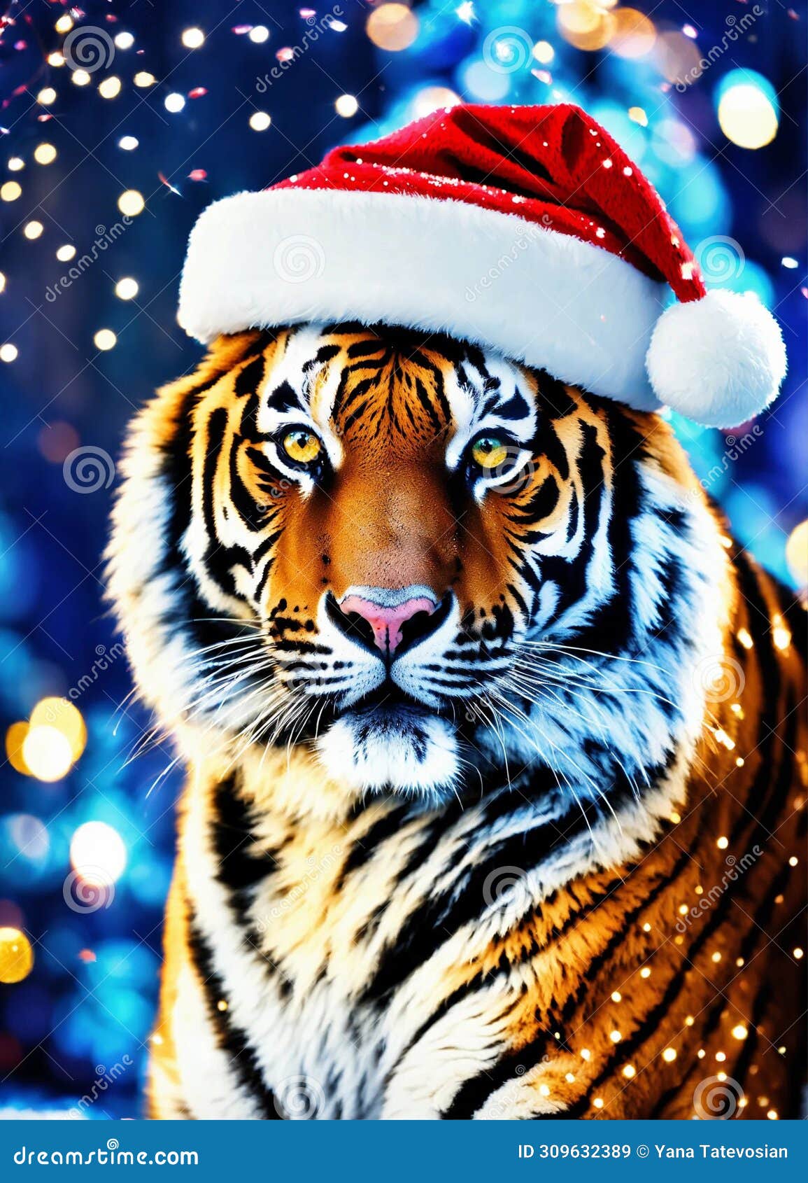 Tiger in Santa S Hat Year of Santa. Selective Focus Stock Image - Image ...
