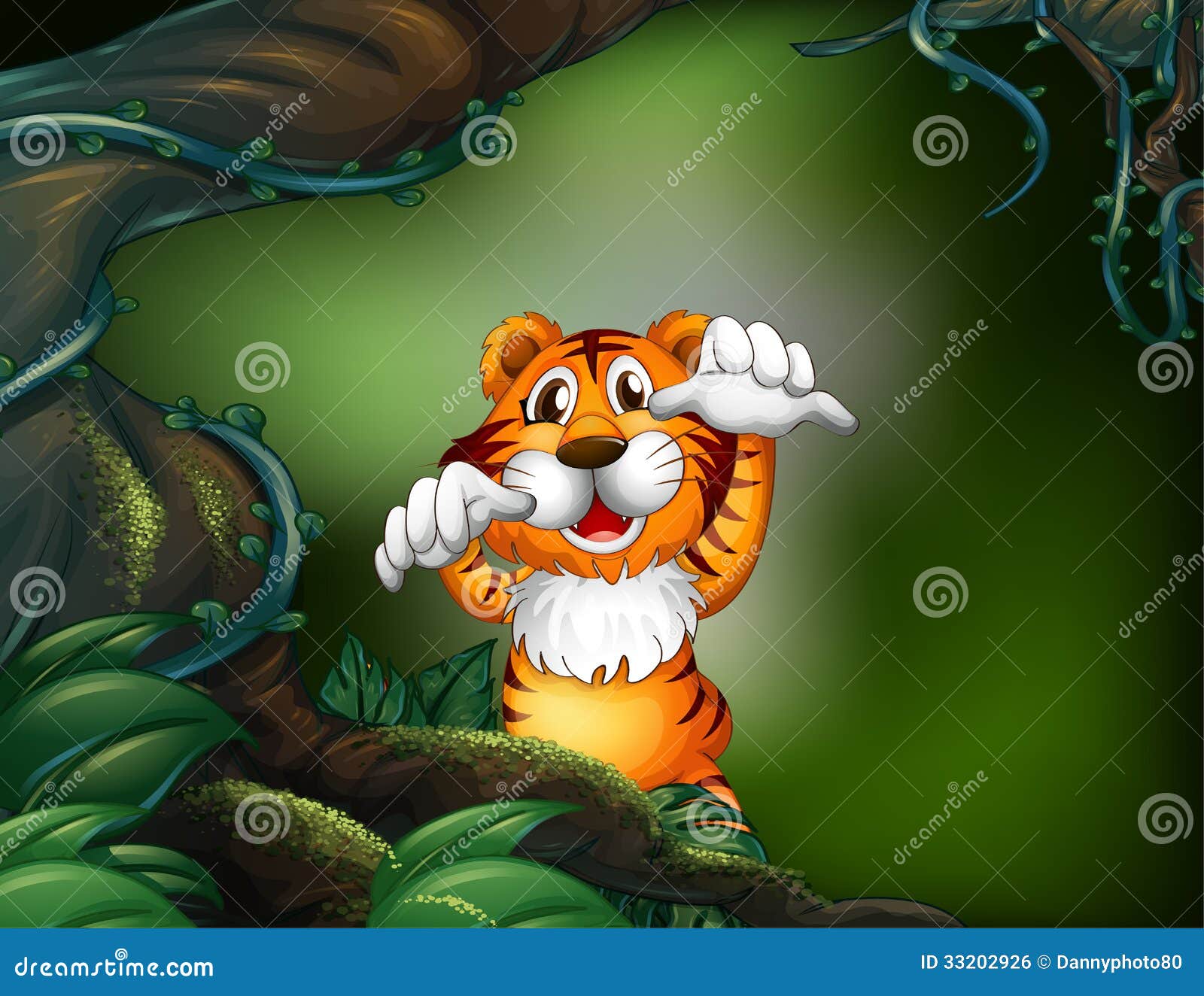 A tiger in a scary forest stock illustration. Illustration of vines ...