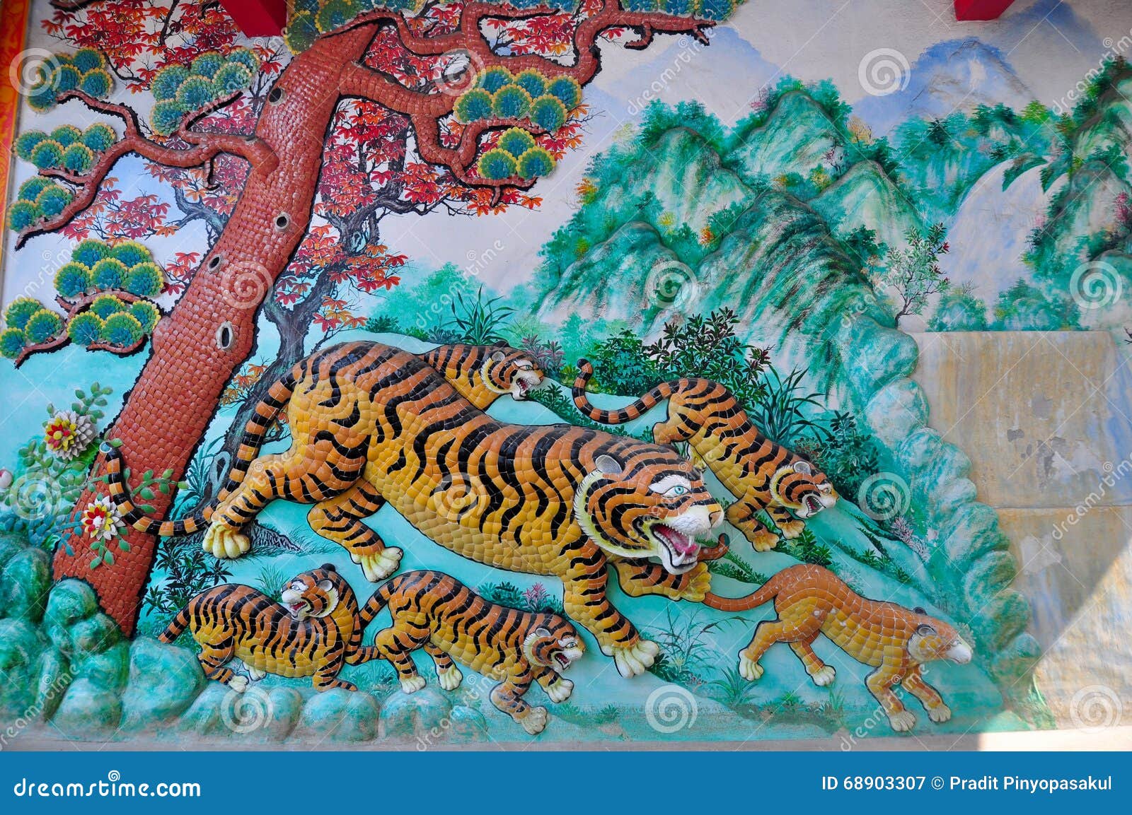 Tiger Sculptures at Chinese Temple in Thailan. Stock Image - Image of ...
