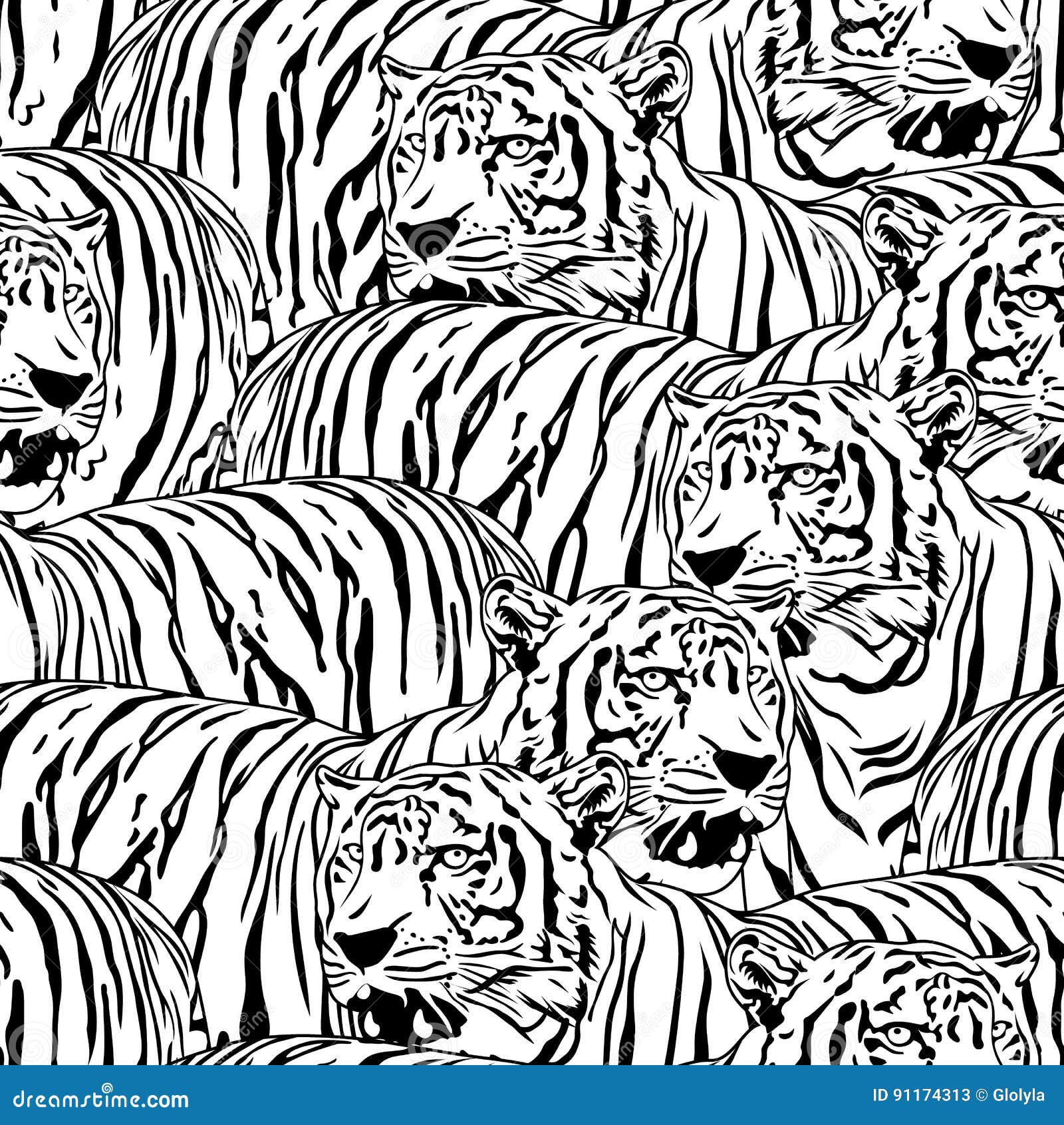 Tiger seamless pattern. stock vector. Illustration of pattern - 91174313