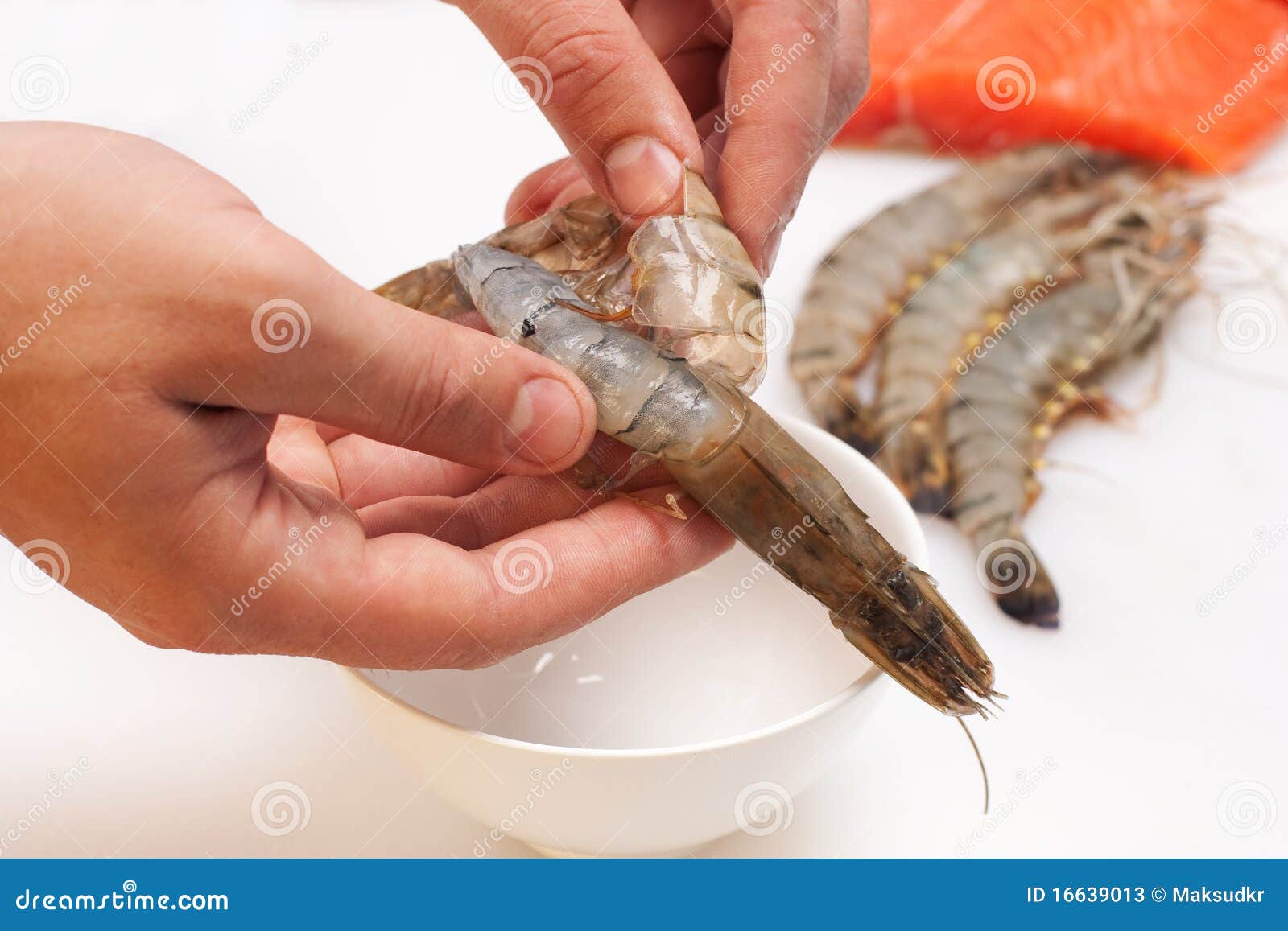 Tiger shrimp peeling stock image. Image of cook, salmon - 16639013