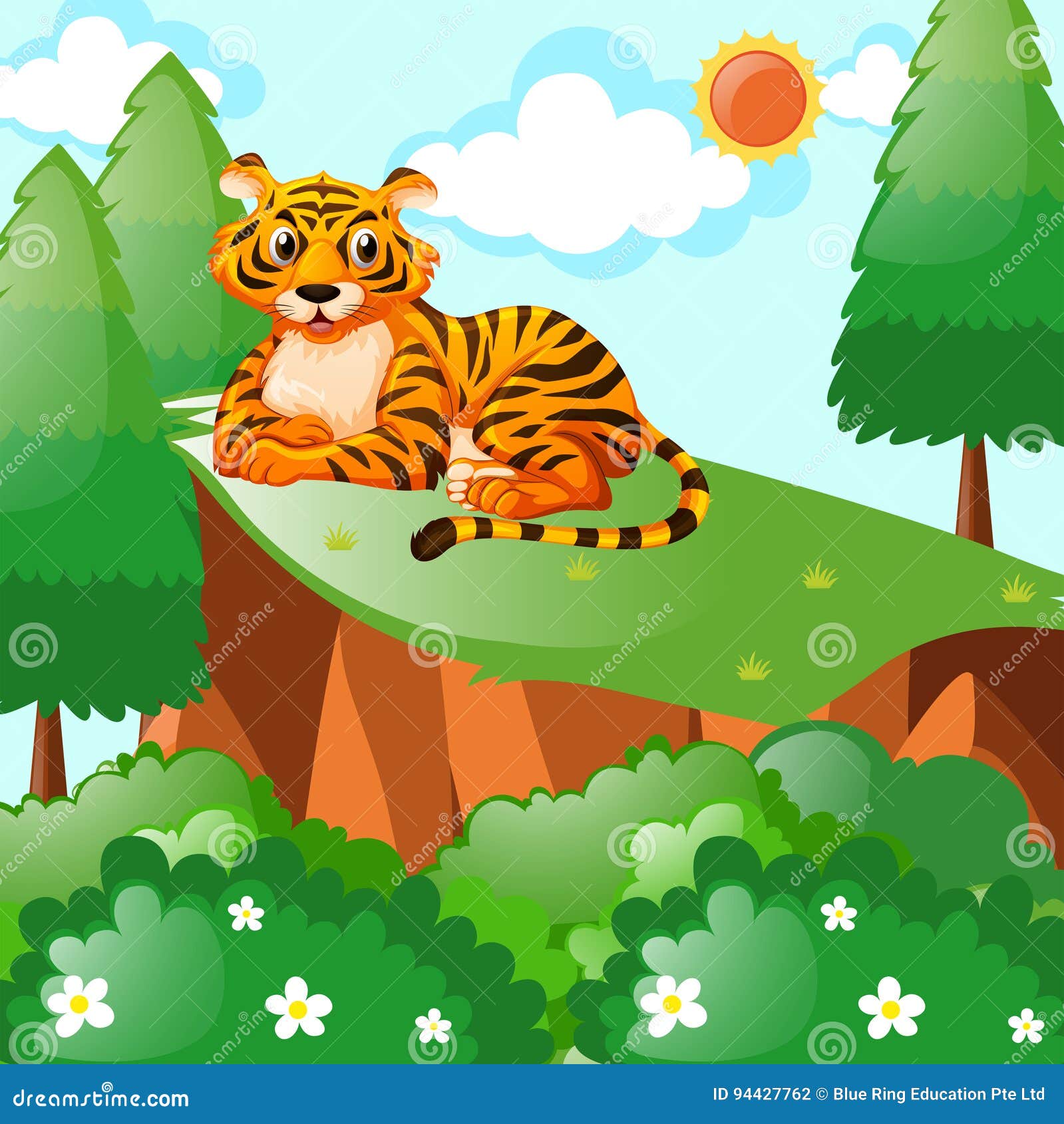 Tiger sitting on the cliff stock vector. Illustration of safari - 94427762