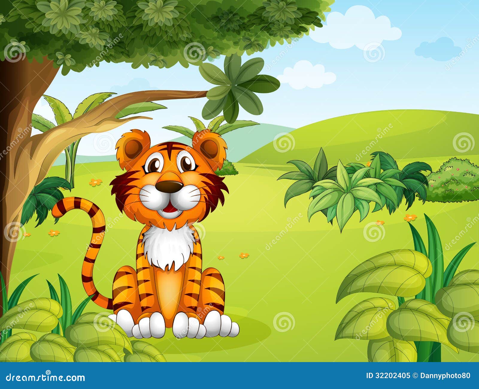 A Tiger Sitting Near the Tree Stock Vector - Illustration of natural ...