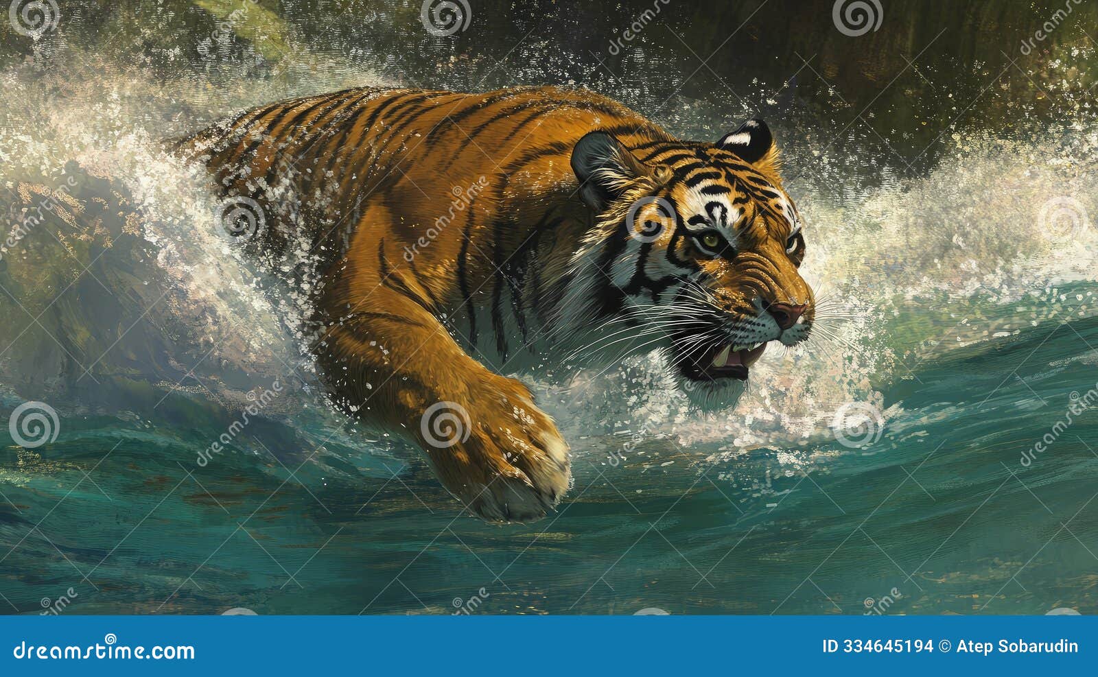 Tiger Splashing in Water stock photo. Image of stripes - 334645194