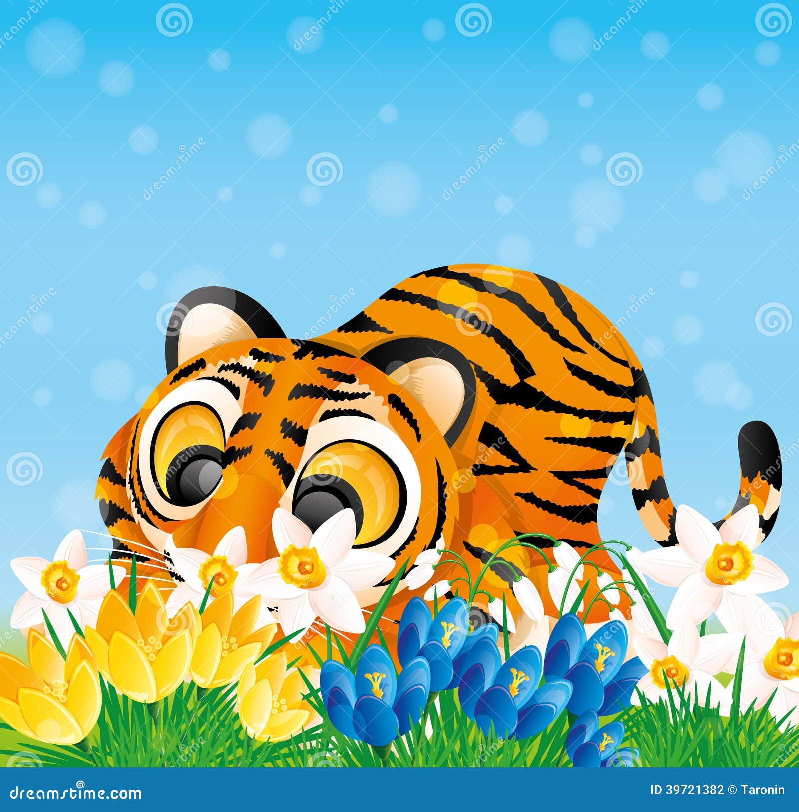 Tiger and spring flowers. stock vector. Illustration of holiday - 39721382