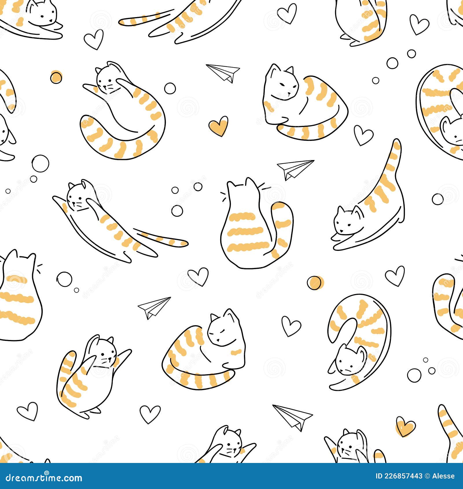 Tiger-striped Cats Seamless Vector Pattern. Stripped Funny Kitten ...