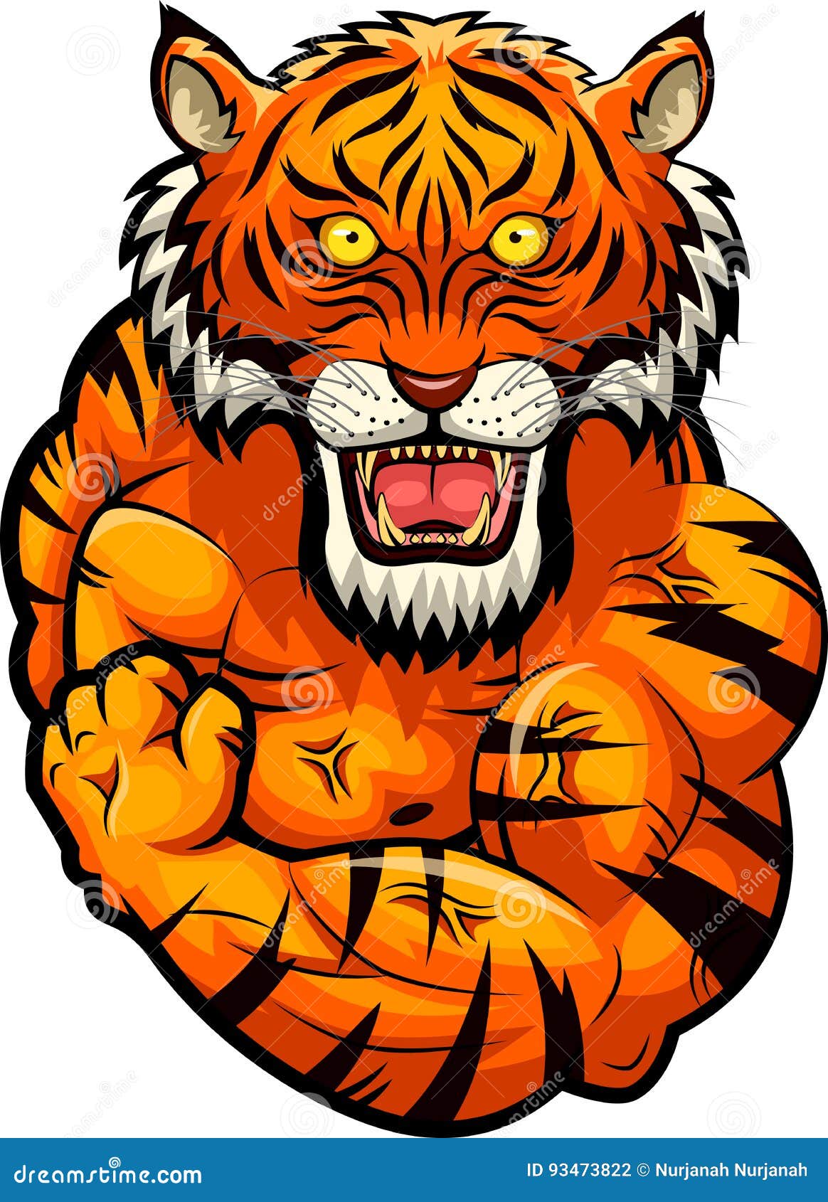 Tiger strong mascot. stock vector. Illustration of attack - 93473822