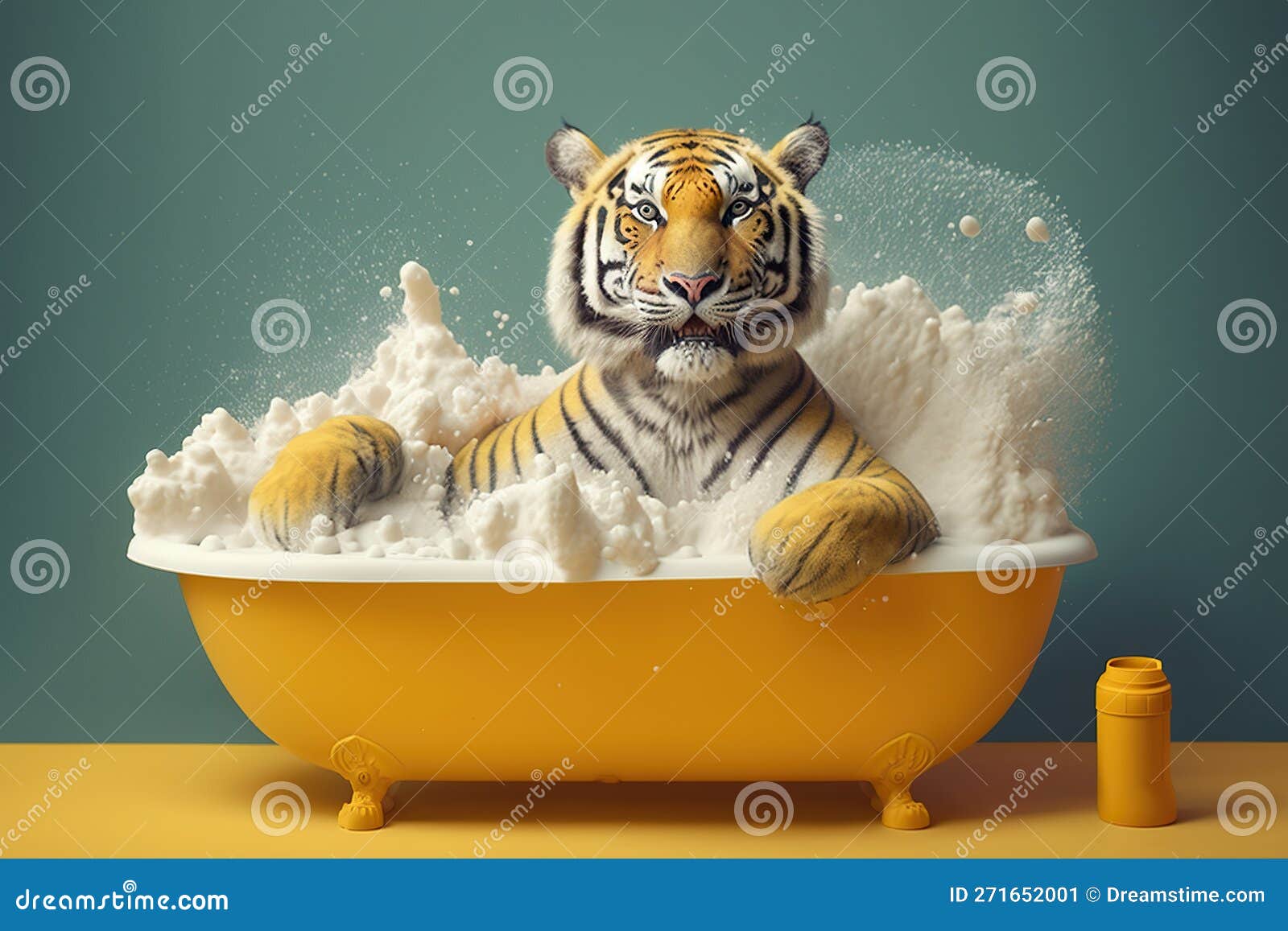 Tiger Taking a Bath with Foam Created with Generative AI Technology ...