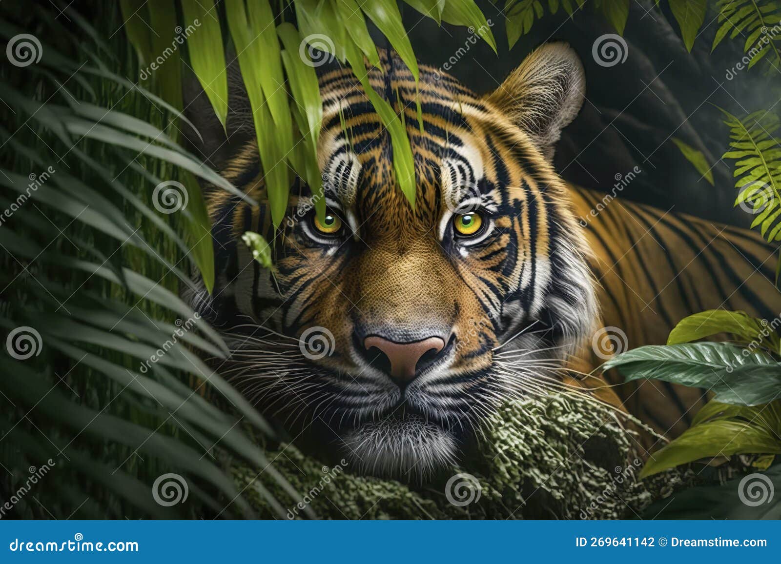 Tiger on a Tree Branch. Generative AI Stock Illustration - Illustration ...