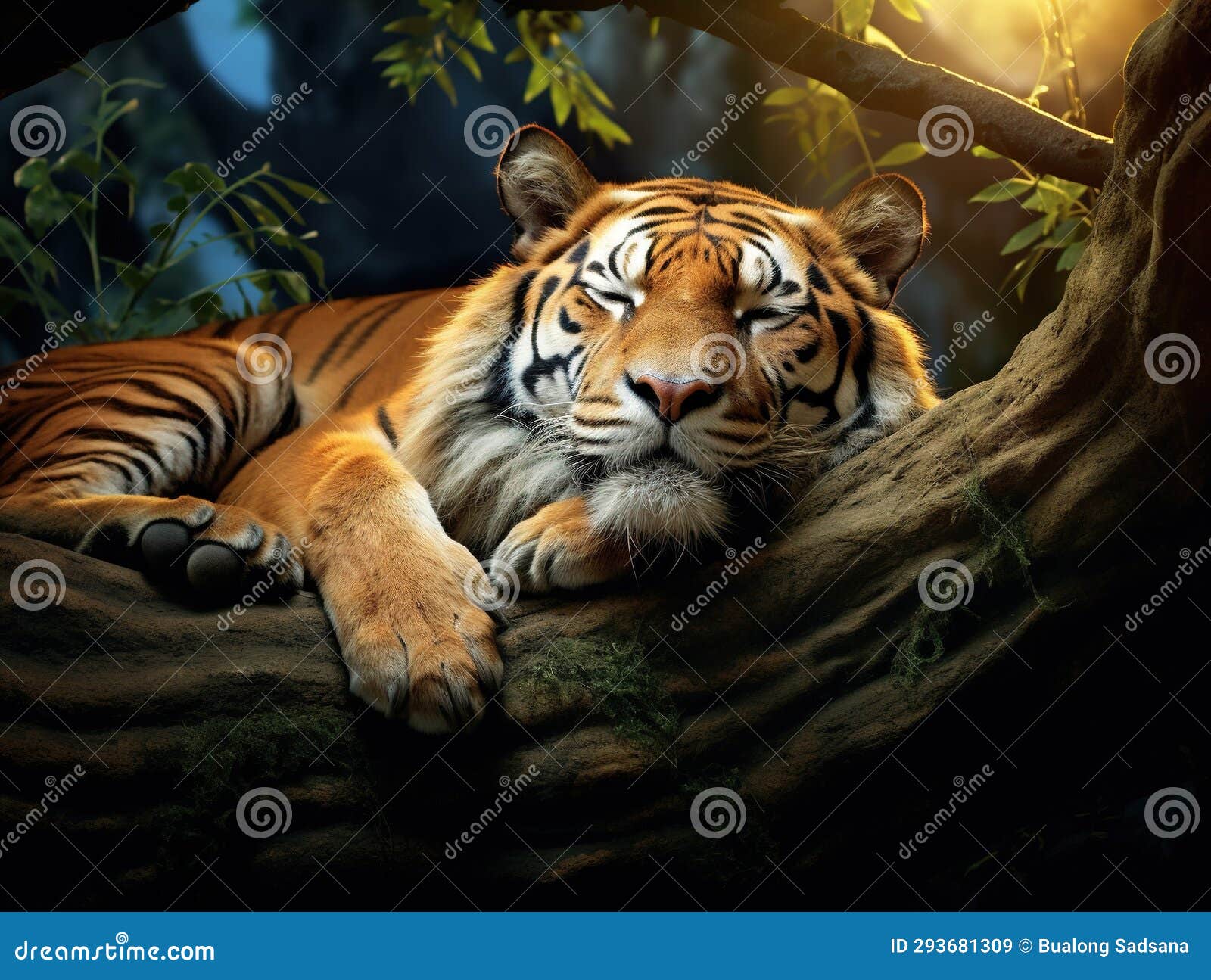 Tiger in tree stock illustration. Illustration of game - 293681309
