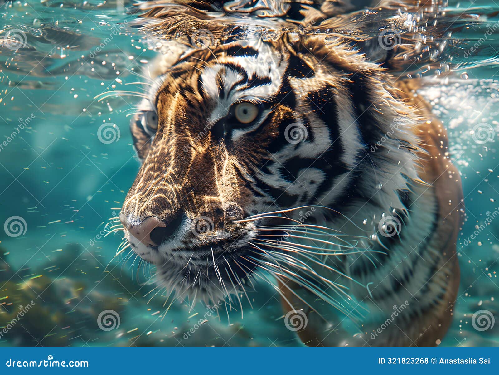 A tiger underwater stock photo. Image of anger, angry - 321823268