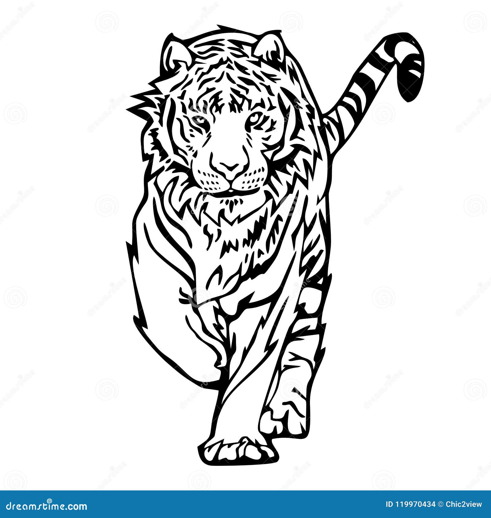 Tiger Walk Silhouette Drawing Tattoo Stock Illustration - Illustration ...