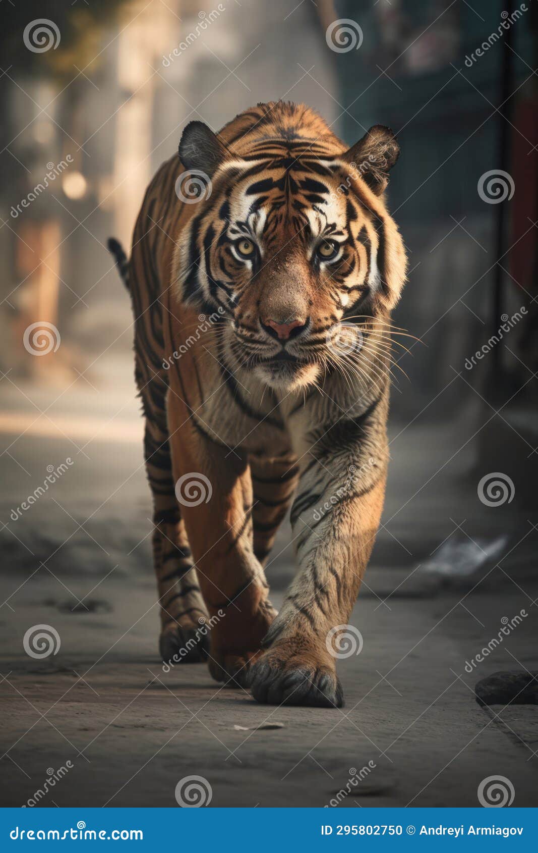 Tiger is Walking Down a City Street. Generative AI Stock Illustration ...