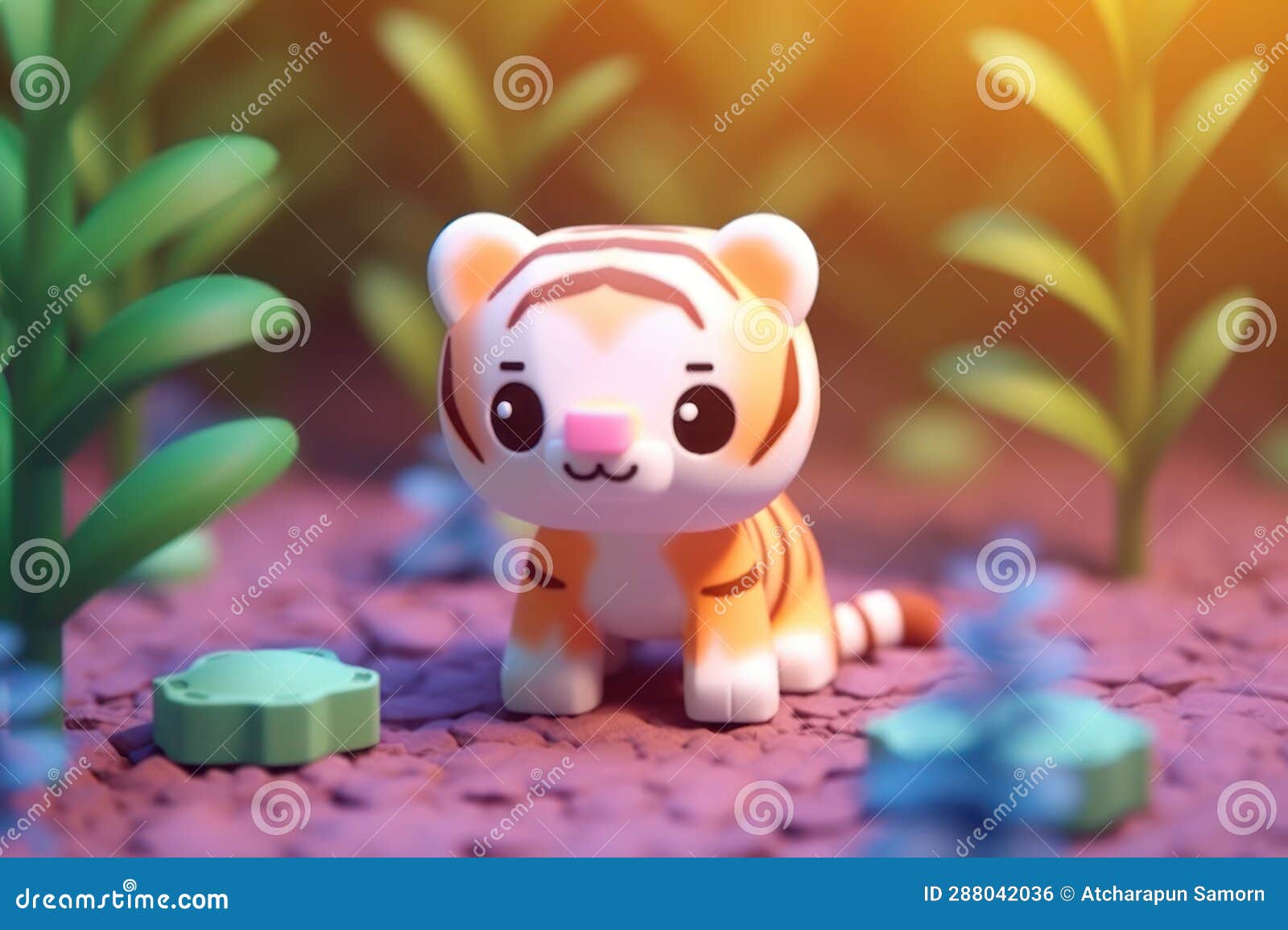 A Tiger Walking in Forest 3D Tiny Cute Isometric Generative AI Stock ...