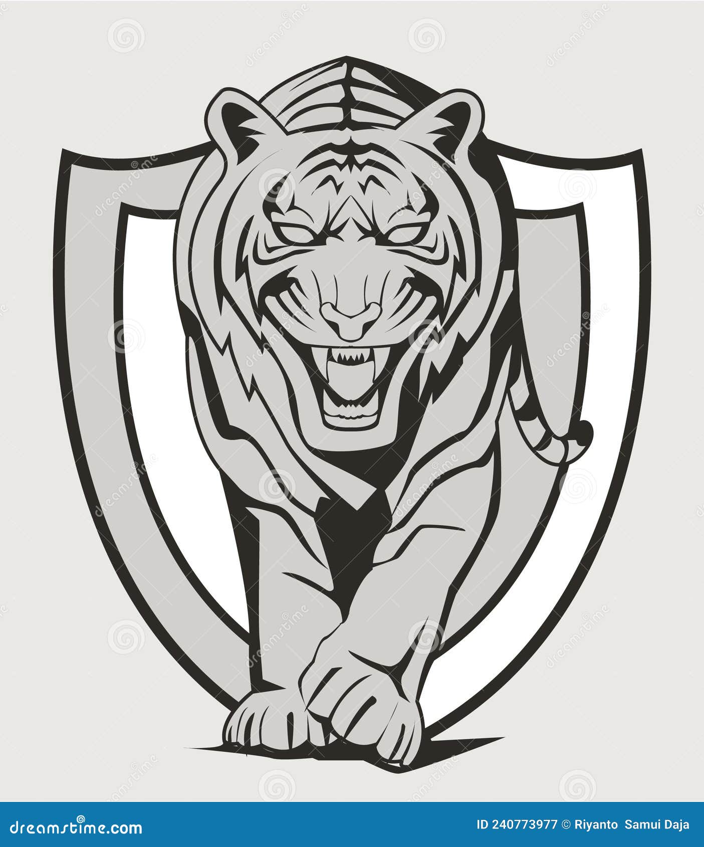 Tiger Walking Roaring with Shield Illustration Design Stock Vector ...