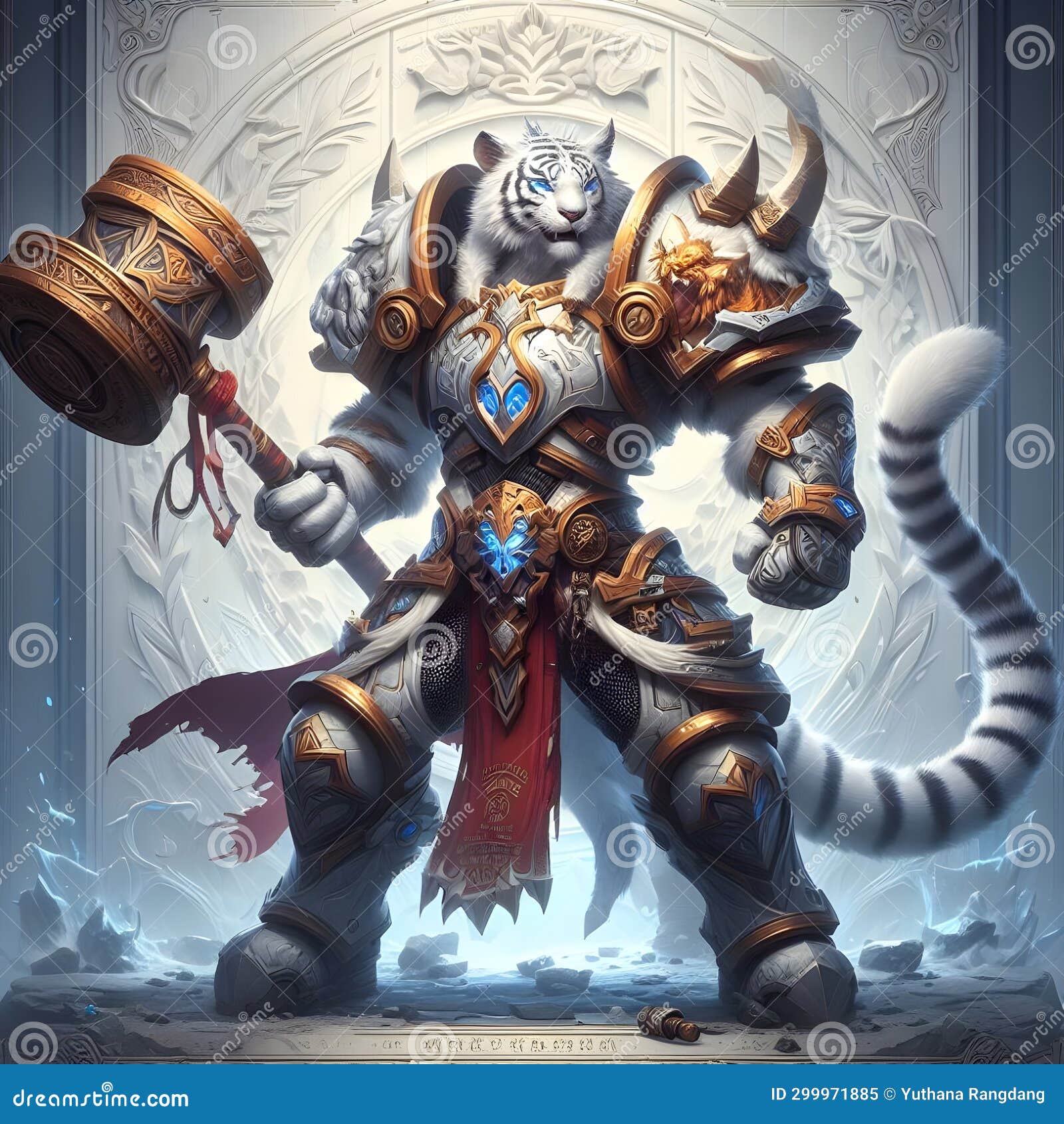 The Tiger Warrior with a Sword in His Hand. Illustration Stock ...