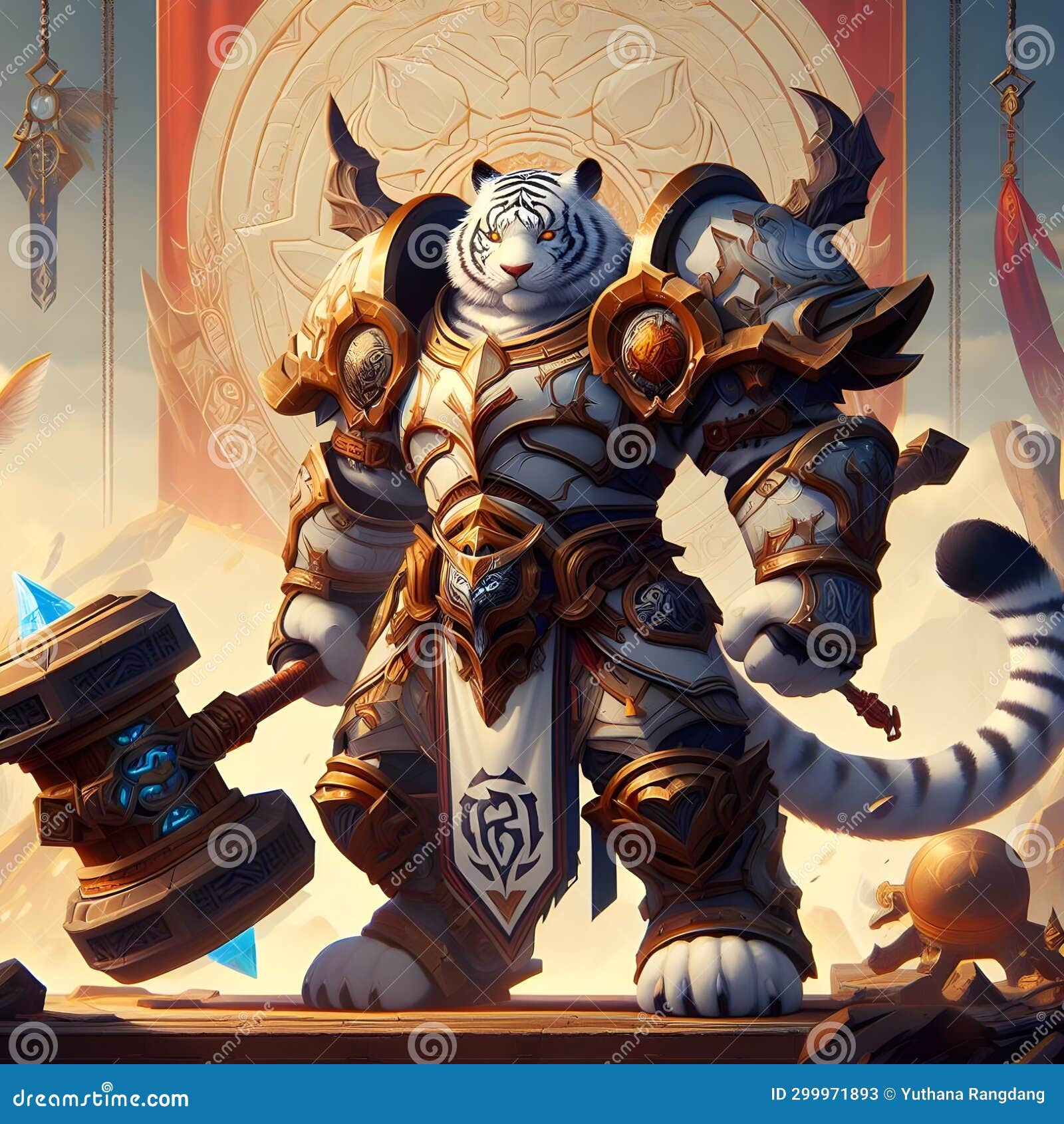 The Tiger Warrior with a Sword in His Hand. Illustration Stock ...