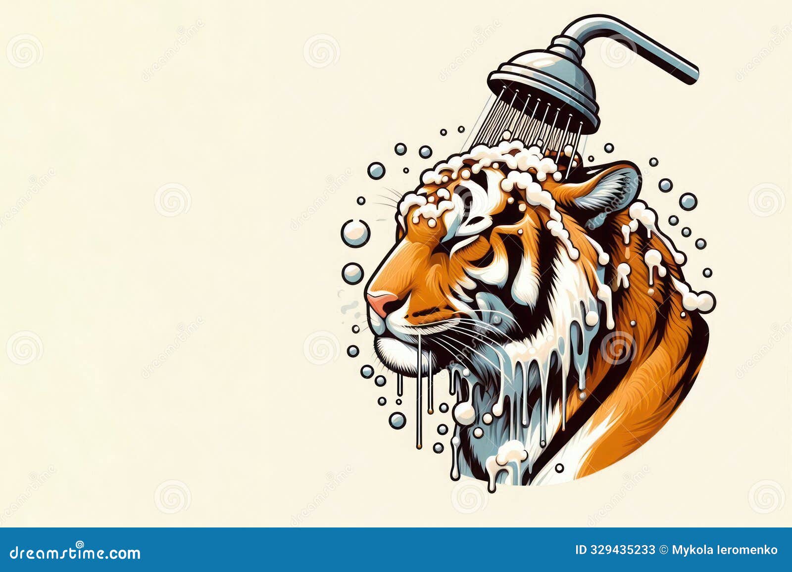 The Tiger Washes in the Shower. Space for Text. Stock Image - Image of ...
