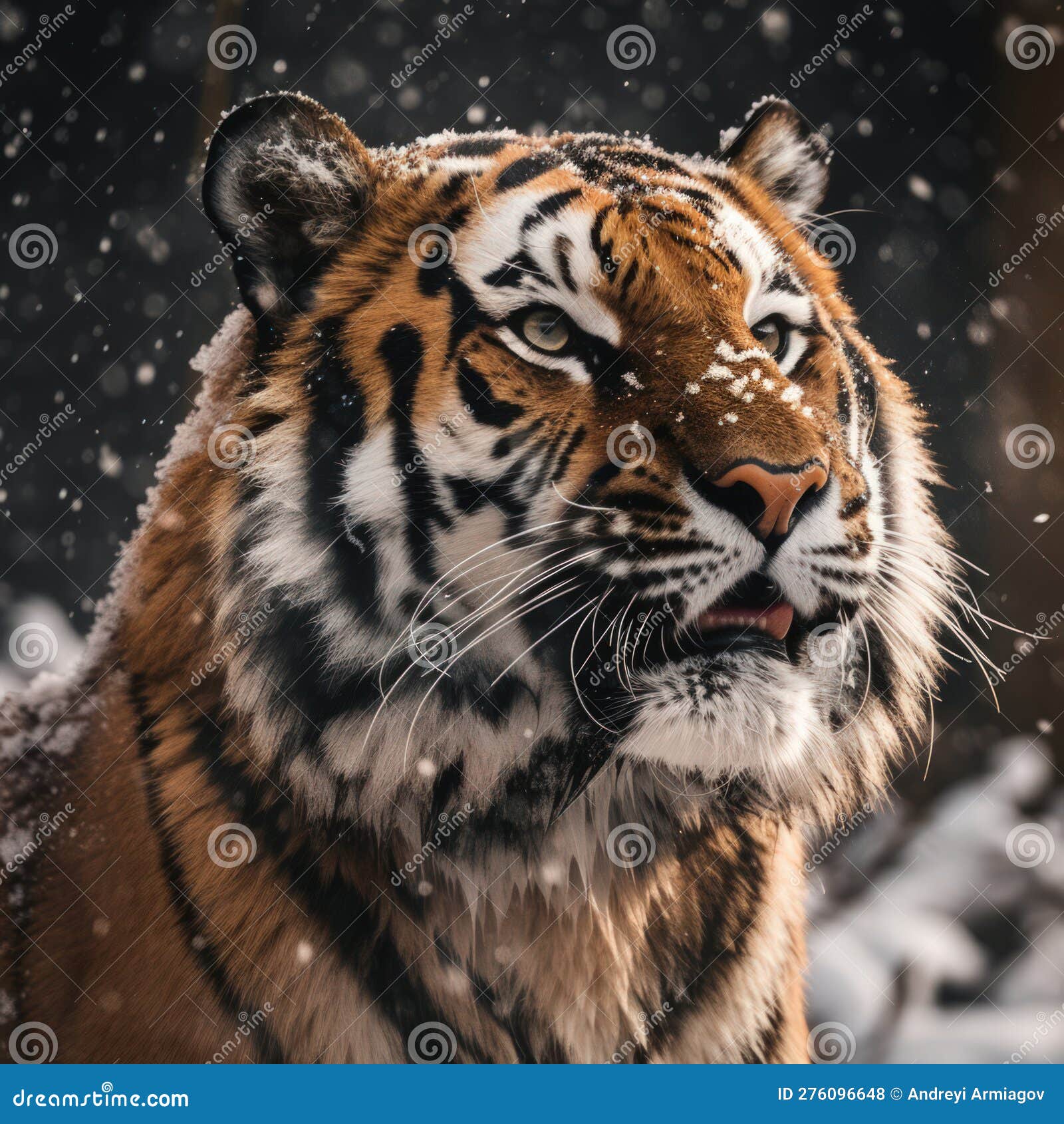 Wild Fox In A Winter Landscape With Gently Falling Snow, Close Up ...